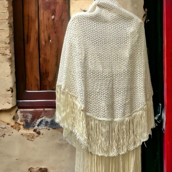 Vintage | Accessories | Vintage Sweet White 97s Lace And Long Fringe ...